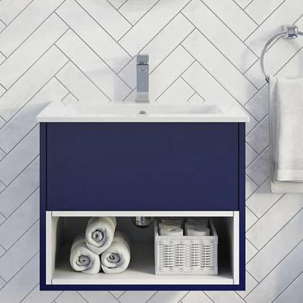 Art Bathe Vanity Blue with Ceramic Top White - Rectangular White Basin ...