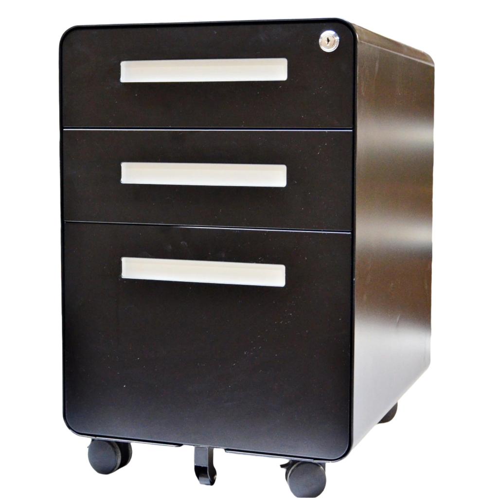 Carrara Mobile 3-Drawer Filing Cabinet with Lock Round Edge - Black ...