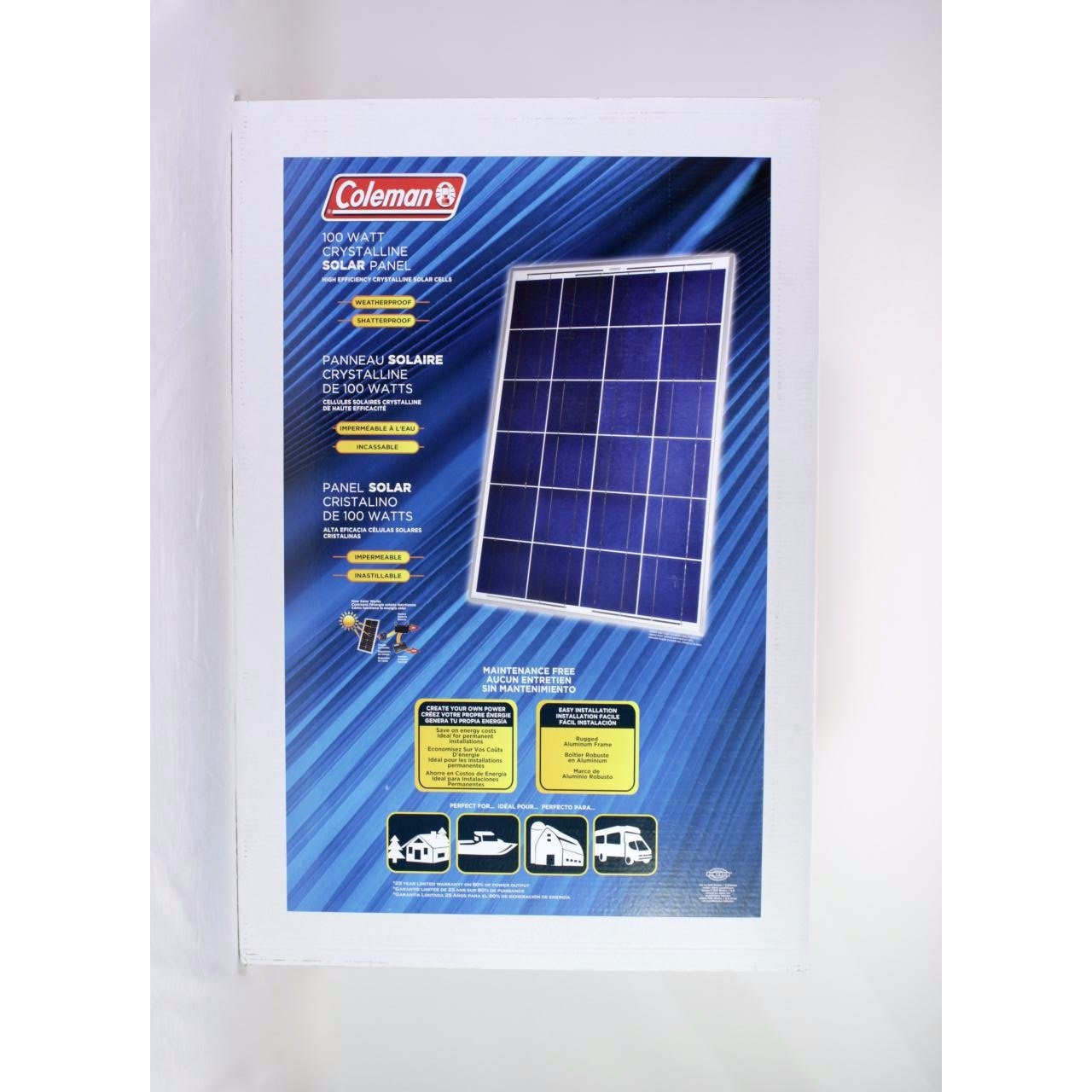 Coleman 100 Watt 12V Crystalline Weatherproof Solar Panel Liquidation Nation